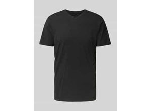 4049445202477 - OLYMP Modern Fit T-Shirt V-Ausschnitt Doppelpack schwarz Einfarbig S