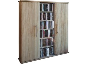 4012246450293 - CD Regal Holz CD Schrank mit 1 ESG-Sicherheitsglastür und 2 Holztüren für 450 CDs oder 195 DVDs oder 108-Videos Maße H 92 x B 86 x T 18 cm Eleganter DVD Schrank Blu ray Schrank CD-Schrank - Santo