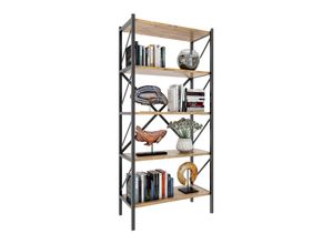 4051814420139 - Standregal Holz Metall Aufbewahrung Stand Regal Bücherregal Deko Bücher Standregal Insasi 5 Gr 66 honig eiche B66cm H160cm T34cm Holzwerkstoff Holz Spanplatte Regale