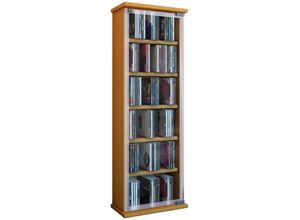 4012246210231 - CD Regal Holz CD Schrank mit ESG-Sicherheitsglastüren für 204 CDs oder 72 DVDs Maße H 92 x B 31 x T 18 cm Elegantes DVD Regal mit Rollen Blu ray Regal CD Regal - Classic