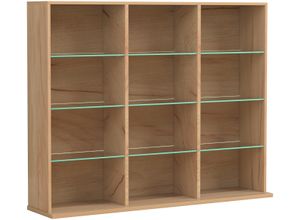 4051814428180 - Standregal Holz CD DVD Standregal Bücherregal Raumteiler Deko Regal Glas Zilas L Gr 102 honig eiche B102cm H82cm T23cm Holzwerkstoff Holz Spanplatte Glas Regale