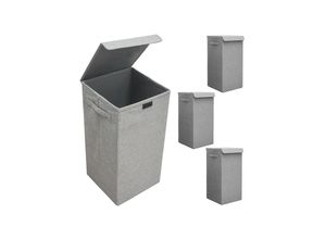 4057216047875 - 3er Set 50L Wäschekorb mit Deckel 30x30x60 - xxl Wäschesammler Wäschebox Faltbar - grau