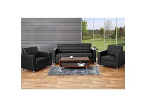 4057651152646 - 3-1-1 Sofagarnitur Pori Couch Loungesofa Kunstleder Metall-Füße ~ schwarz