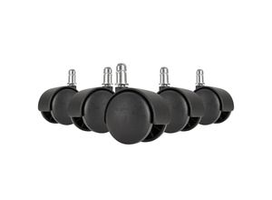 4251745764115 - Premium Bürostuhlrollen für Hartböden Langlebig & gleitfähig 5er Set 50 mm Rollendurchmesser schwarz Kunststoff geeignet für Laminat Parkett Fliesen