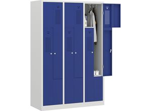 4061753004246 - eurokraft basic AMSTERDAM Z-Garderobenschrank Breite 1185 mm 3 Abteile 6 Türen Türfarbe Enzianblau Korpus lichtgrau