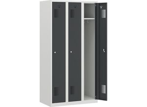 4061753005700 - eurokraft basic Garderobenschrank Breite 900 mm 3 Abteile à 298 mm mit Zylinderschloss Korpus lichtgrau Türen basaltgrau