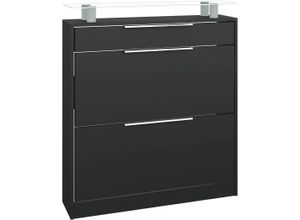 4255607609712 - Schuhschrank BORCHARDT MÖBEL Oliva schwarz (schwarz matt) B89cm H104cm T24cm Holzwerkstoff Schränke Breite 89 cm stehend mit 2 Doppeltrommeln und 1 Schubkasten