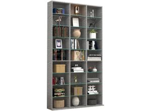 4051814429446 - Standregal Holz CD DVD Standregal Bücherregal Raumteiler Deko Regal Glas Zilas XL Gr 102 grau (beton optik) B102cm H181cm T23cm Holzwerkstoff Holz Spanplatte Glas Regale