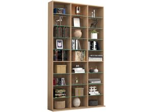 4051814429439 - Standregal Holz CD DVD Standregal Bücherregal Raumteiler Deko Regal Glas Zilas XL Gr 102 honig eiche B102cm H181cm T23cm Holzwerkstoff Holz Spanplatte Glas Regale