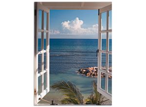 4057738376750 - Wandbild ARTLAND Fenster zum Paradies Bilder Gr B H 60 cm x 80 cm Alu-Dibond-Druck Fensterblick Hochformat 1 St blau Bild Metallbild Metallbilder Bilder als Alubild Leinwandbild Wandaufkleber oder Poster in versch Größen