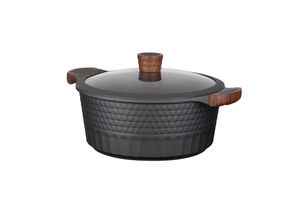 4260403579046 - Kochtopf RESTO KITCHENWARE Capella Schmortopf antihaftbeschichtet und spülmaschinenfest Töpfe Gr 66 l + Ø 28cm + Höhe 125cm schwarz (schwarz matt) Fleischtopf Bratentopf mit Glasdeckel und stoßdämpfendem Silikonrand im Geschenkkarton