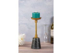 4063074541455 - Kerzenständer KAYOOM Fayya 225 schwarz (goldfarben schwarz) B10cm H30cm T10cm Ø10cm Aluminium Marmor Kerzenhalter Höhe ca 30 cm