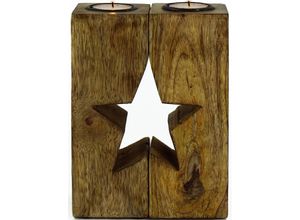 4031456245932 - Teelichthalter Weihnachtsdeko braun B8cm H20cm T14cm Holz Kerzenhalter individuell einsetzbar