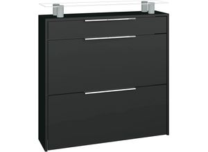 4255607609705 - Schuhschrank BORCHARDT MÖBEL Oliva schwarz (schwarz matt) B89cm H96cm Holzwerkstoff Schränke Breite 89 cm hängend mit 2 Doppeltrommel und 1 Schubkasten