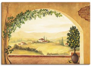 4055327162593 - Wandbild ARTLAND Weinranken vor der Toskanalandschaft Bilder Gr B H 100 cm x 70 cm Leinwandbild Fensterblick 1 St beige (naturfarben) Bild Poster Bilder als Alubild Leinwandbild Wandaufkleber oder in versch Größen