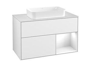 4051202718558 - Villeroy und Boch Finion Waschtischunterschrank F251GFGF 100x603cm Abdeckplatte white matt Regal rechts Glossy white lacquer Glossy white lacquer