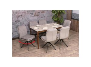 4057651662602 - 6er-Set Esszimmerstuhl MCW-M68 Küchenstuhl Lehnstuhl drehbar Auto-Position Metall Stoff Textil ~ grau