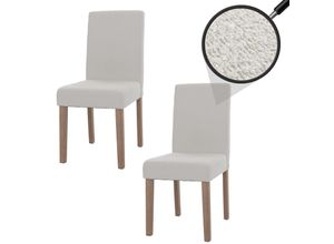 4057651658490 - 2er-Set Esszimmerstuhl Littau Stuhl Küchenstuhl Hochlehner Stoff Textil Bouclé Holz ~ creme naturfarbene Beine