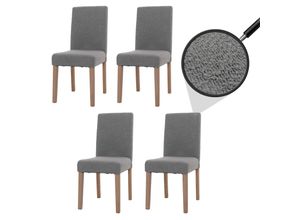 4057651658896 - 4er-Set Esszimmerstuhl Littau Stuhl Küchenstuhl Hochlehner Stoff Textil Bouclé Holz ~ grau naturfarbene Beine
