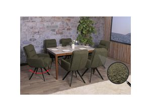 4057651688763 - 6er-Set Esszimmerstuhl MCW-G66 Küchenstuhl drehbar Auto-Position Stoff Textil Bouclé MVG ~ grün mit Armlehne
