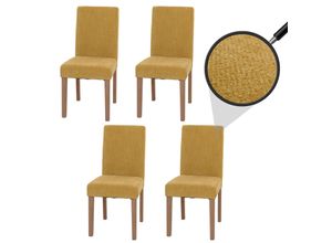 4057651865973 - 4er-Set Esszimmerstuhl Littau Stuhl Küchenstuhl Hochlehner Stoff Textil Chenille Holz ~ gelb naturfarbene Beine