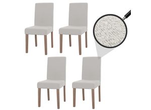 4057651658452 - 4er-Set Esszimmerstuhl Littau Stuhl Küchenstuhl Hochlehner Stoff Textil Bouclé Holz ~ creme naturfarbene Beine