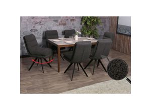 4057651687391 - 6er-Set Esszimmerstuhl MCW-G66 Küchenstuhl drehbar Auto-Position Stoff Textil Bouclé MVG ~ dunkelgrau