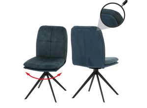 4057651662251 - 2er-Set Esszimmerstuhl MCW-M68 Küchenstuhl Lehnstuhl drehbar Auto-Position Metall Stoff Textil ~ blau