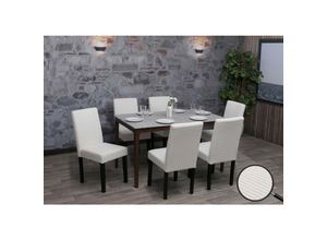 4057651659176 - 6er-Set Esszimmerstuhl Littau Stuhl Küchenstuhl Hochlehner Stoff Textil Cord Holz ~ creme dunkle Beine