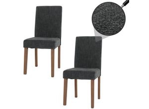 4057651865898 - 2er-Set Esszimmerstuhl Littau Stuhl Küchenstuhl Hochlehner Stoff Textil Chenille Holz ~ dunkelgrau naturfarbene Beine