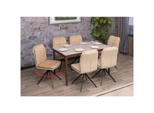 4057651662541 - 6er-Set Esszimmerstuhl MCW-M68 Küchenstuhl Lehnstuhl drehbar Auto-Position Metall Stoff Textil ~ beige