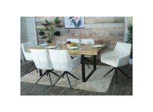 4057651616162 - 6er-Set Esszimmerstuhl MCW-L91 Küchenstuhl Armlehne drehbar Auto-Position Stoff MVG ~ creme-beige