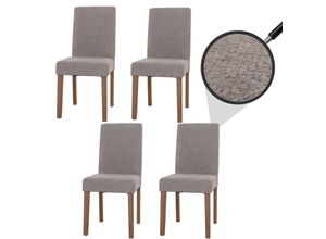 4057651899848 - 4er-Set Esszimmerstuhl Littau Stuhl Küchenstuhl Hochlehner Stoff Textil Chenille Holz ~ hellgrau naturfarbene Beine