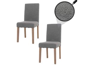 4057651658773 - 2er-Set Esszimmerstuhl Littau Stuhl Küchenstuhl Hochlehner Stoff Textil Bouclé Holz ~ grau naturfarbene Beine