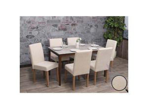 4057651844398 - 6er-Set Esszimmerstuhl Littau Stuhl Küchenstuhl Hochlehner Stoff Textil Chenille Holz ~ creme naturfarbene Beine