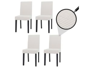 4057651659503 - 4er-Set Esszimmerstuhl Littau Stuhl Küchenstuhl Hochlehner Stoff Textil Cord Holz ~ creme dunkle Beine