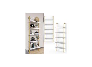 4251421943780 - Loft Bücherregal Ava Standregal Wandregal 5 Ablagen Leiterregal Gold