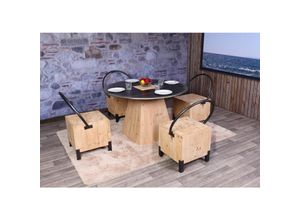 4057651716688 - 4er-Set Esszimmerstuhl MCW-L76 Besucherstuhl Hocker Industrial Metall Massiv-Holz MVG-zertifiziert natur