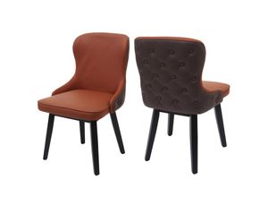 4057651827209 - 2er-Set Esszimmerstuhl MCW-M60 Polsterstuhl Küchenstuhl Lehnstuhl Stuhl Stoff Textil Massiv-Holz ~ terracotta-braun