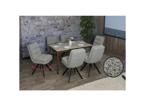 4057651662992 - 6er-Set Esszimmerstuhl MCW-G66 Küchenstuhl drehbar Auto-Position Stoff Textil Bouclé MVG ~ hellgrau
