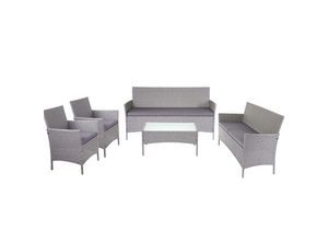 4057651292793 - 3-2-1-1 Poly-Rattan Garten-Garnitur Hamar Lounge-Set Sitzgruppe Sofa ~ grau Kissen anthrazit