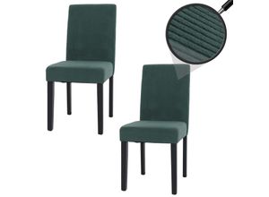 4057651659282 - 2er-Set Esszimmerstuhl Littau Stuhl Küchenstuhl Hochlehner Stoff Textil Cord Holz ~ grün dunkle Beine