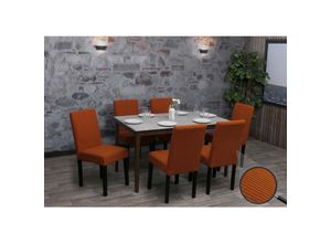 4057651659381 - 6er-Set Esszimmerstuhl Littau Stuhl Küchenstuhl Hochlehner Stoff Textil Cord Holz ~ terrakotta dunkle Beine