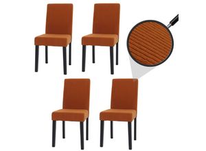 4057651659541 - 4er-Set Esszimmerstuhl Littau Stuhl Küchenstuhl Hochlehner Stoff Textil Cord Holz ~ terrakotta dunkle Beine