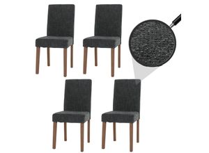 4057651912561 - 4er-Set Esszimmerstuhl Littau Stuhl Küchenstuhl Hochlehner Stoff Textil Chenille Holz ~ dunkelgrau naturfarbene Beine