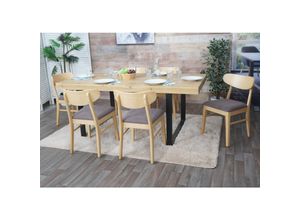 4057651638775 - 6er-Set Esszimmerstuhl MCW-M59 Küchenstuhl Stuhl Stoff Textil Massiv-Holz ~ helles Gestell taupe