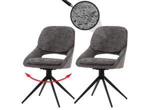 4057651695747 - 2er-Set Esszimmerstuhl MCW-N73 Küchenstuhl drehbar Auto-Return Stoff Textil Chenille (490g m²) Öko-Tex ~ dunkelgrau