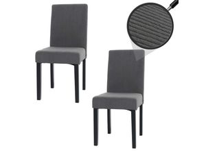4057651659343 - 2er-Set Esszimmerstuhl Littau Stuhl Küchenstuhl Hochlehner Stoff Textil Cord Holz ~ dunkelgrau dunkle Beine
