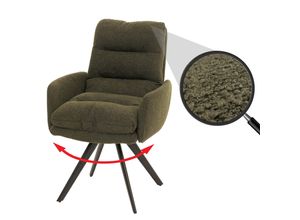 4057651688473 - Esszimmerstuhl MCW-G66 Küchenstuhl Stuhl drehbar Auto-Position Stoff Textil Bouclé MVG ~ grün mit Armlehne