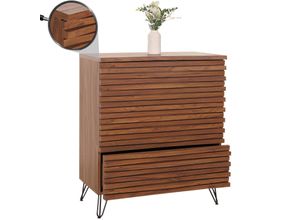 4057651821443 - Kommode MCW-M49 Sideboard Schrank Highboard 3D-Design 3 Schubladen Massiv-Holz Mango Metall 94x80x45cm ~ Walnuss-Optik